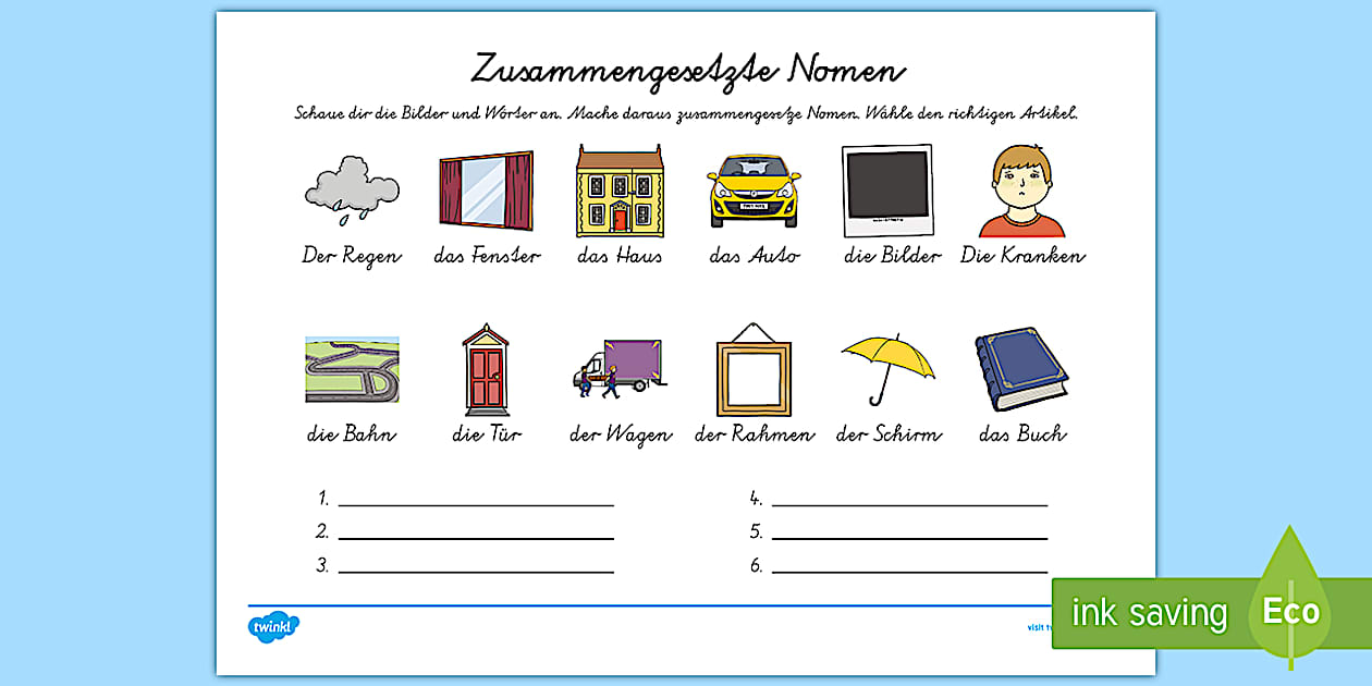 Zusammengesetzte Nomen Arbeitsblatt (l'enseignant a fait)