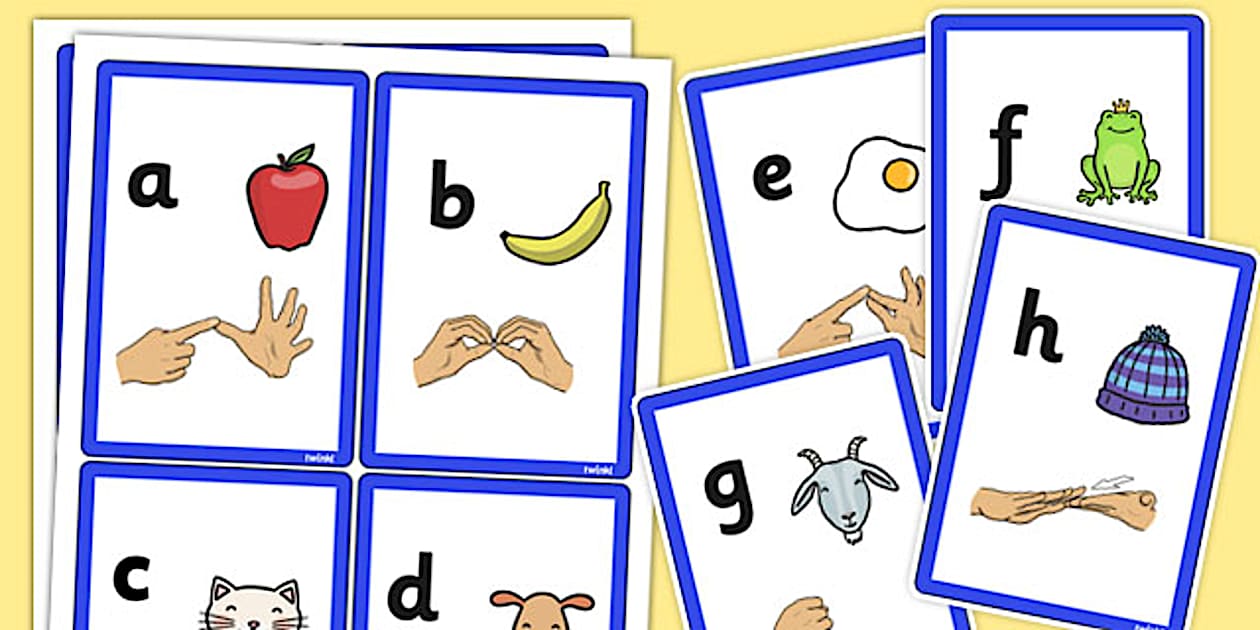 Black and White Alphabet Flashcards with British Sign Language