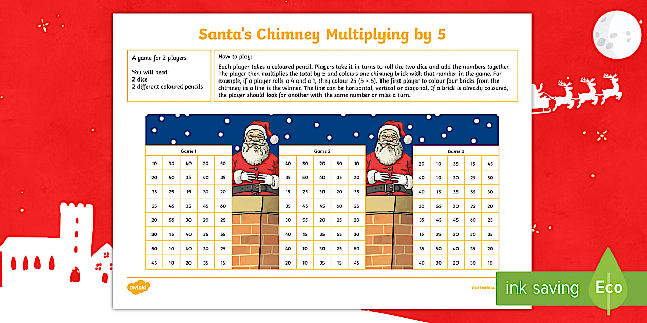 Santa's Chimney - Multiplying By 5 Worksheet / Worksheet