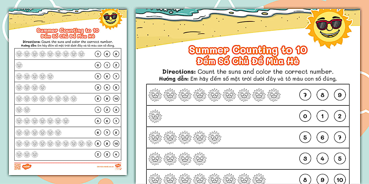 Phiếu Bài Tập Đếm Số Đến 10 Chủ Đề Mùa Hè