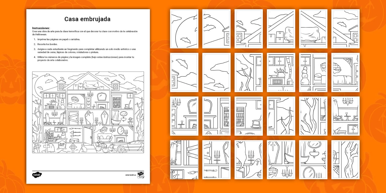 Arte colaborativo: Casa embrujada - Twinkl