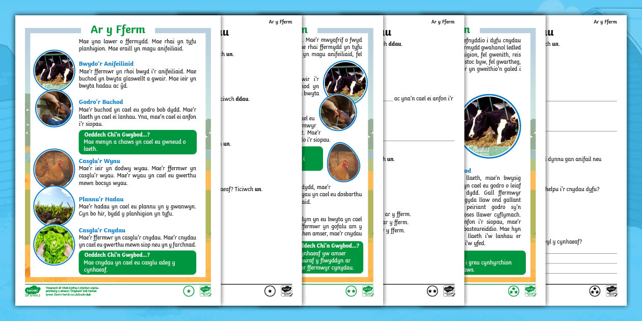 Ar y Fferm: Gweithgaredd Darllen a Deall Ffeithiol - Twinkl