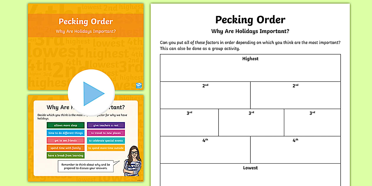 Pecking Order Why Are Holidays Important? PowerPoint Pack