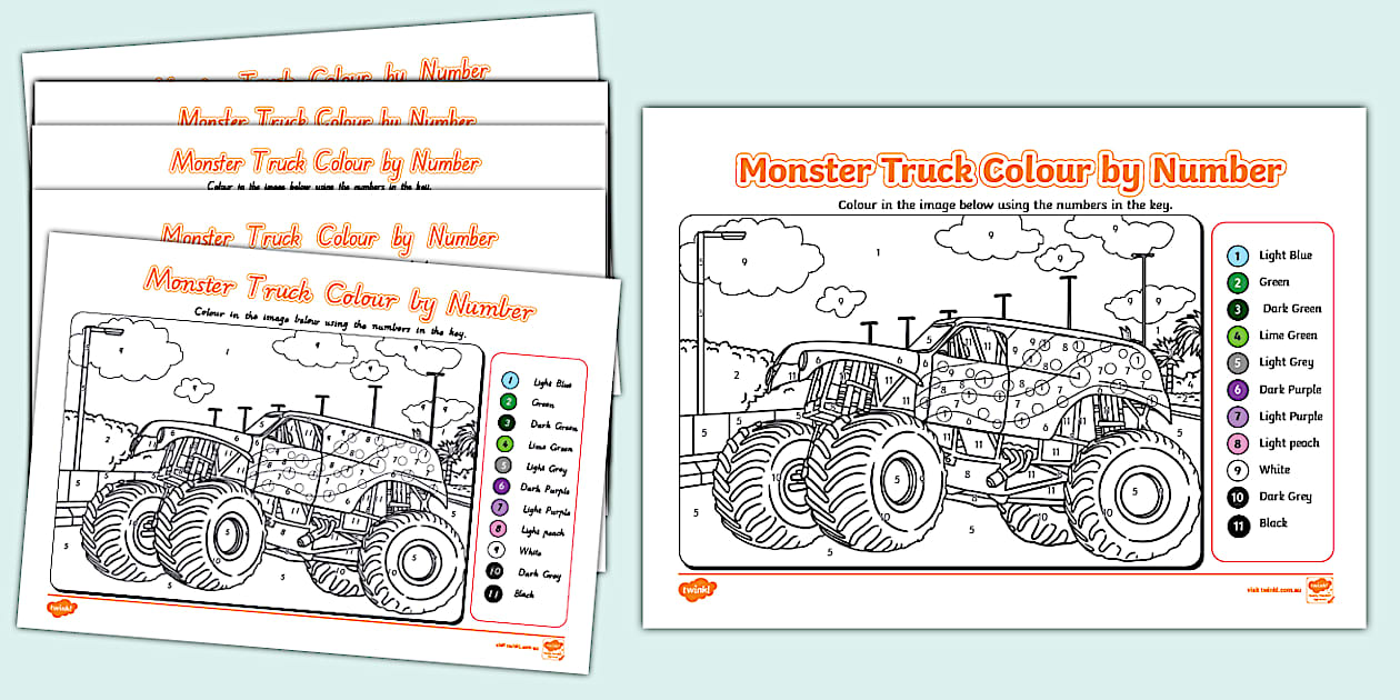 Monster Truck Colour by Numbers - Twinkl Arts (teacher made)