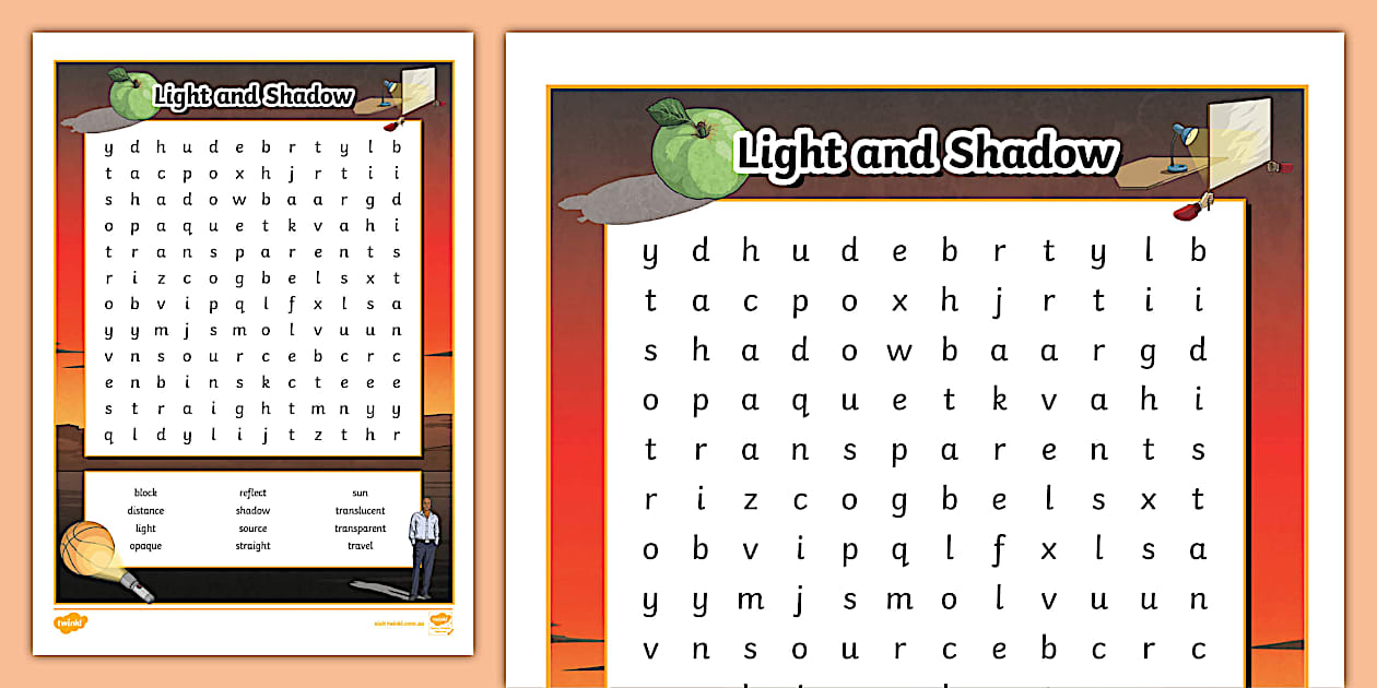 Light and Shadow Word Search (teacher made) - Twinkl