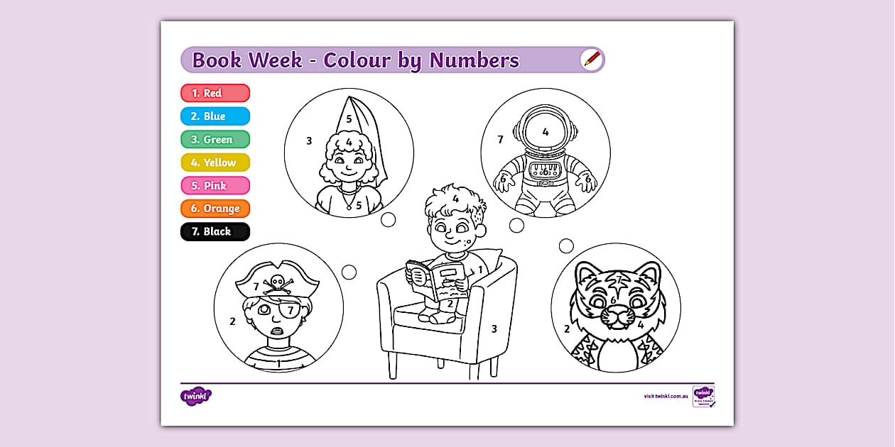 Book Week Colour by Numbers (teacher made) - Twinkl