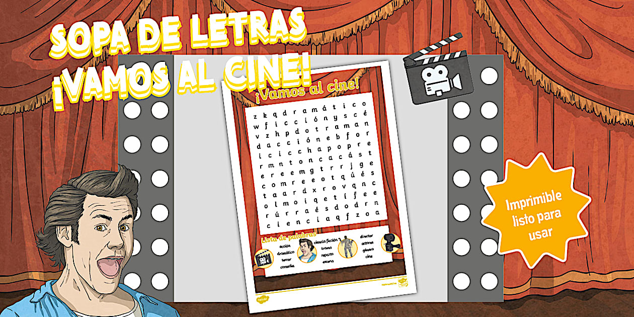 Sopa de letras: ¡Vamos al cine!