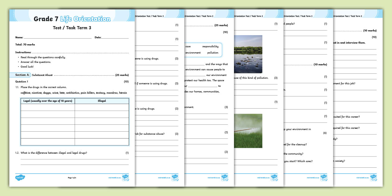 Grade 7 Life Orientation Term 3 Test (teacher made) - Twinkl