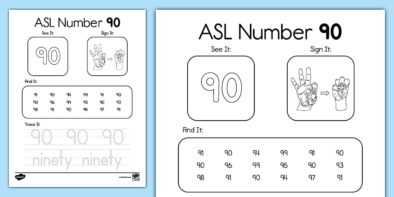 ASL Number 90 Worksheet (Teacher-Made) - Twinkl