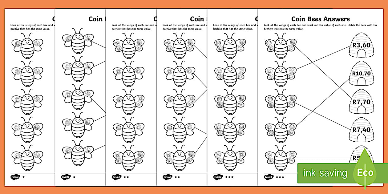 Higher Ability Coin Bees Matching Differentiated Worksheets