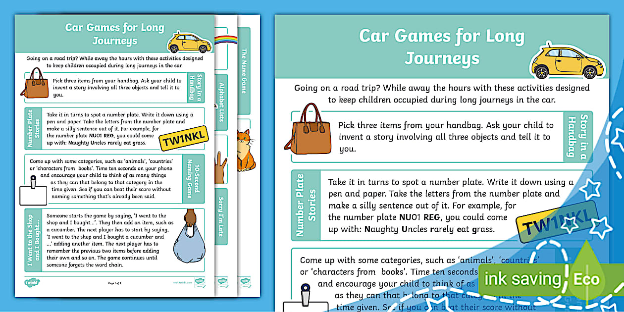 Games for Long Car Journeys Activity Sheet (teacher made)