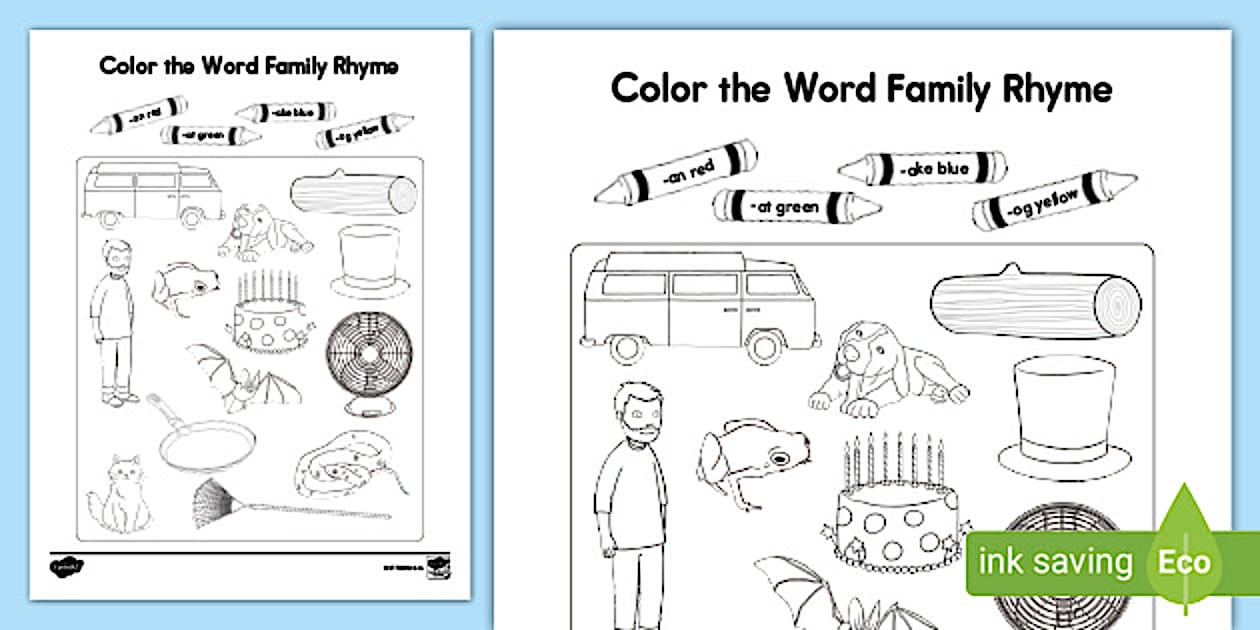 Color the Word Family Rhyme Worksheet - Twinkl