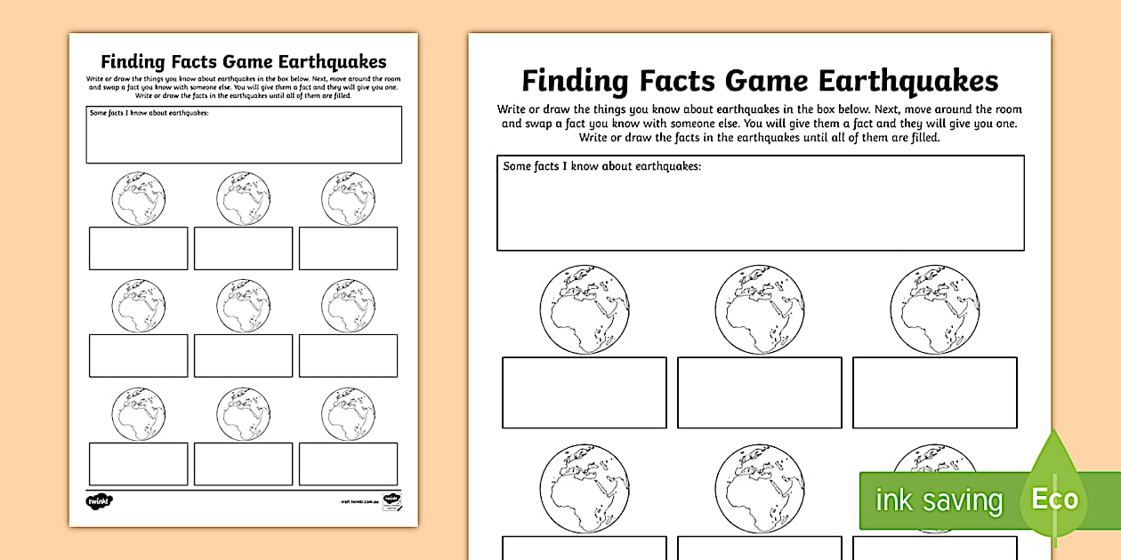 Earthquake Finding Facts Worksheet - Twinkl
