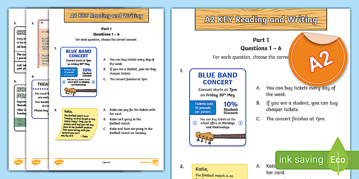 A2 Key (KET) - Reading and Writing Part 1 (Events) - Twinkl