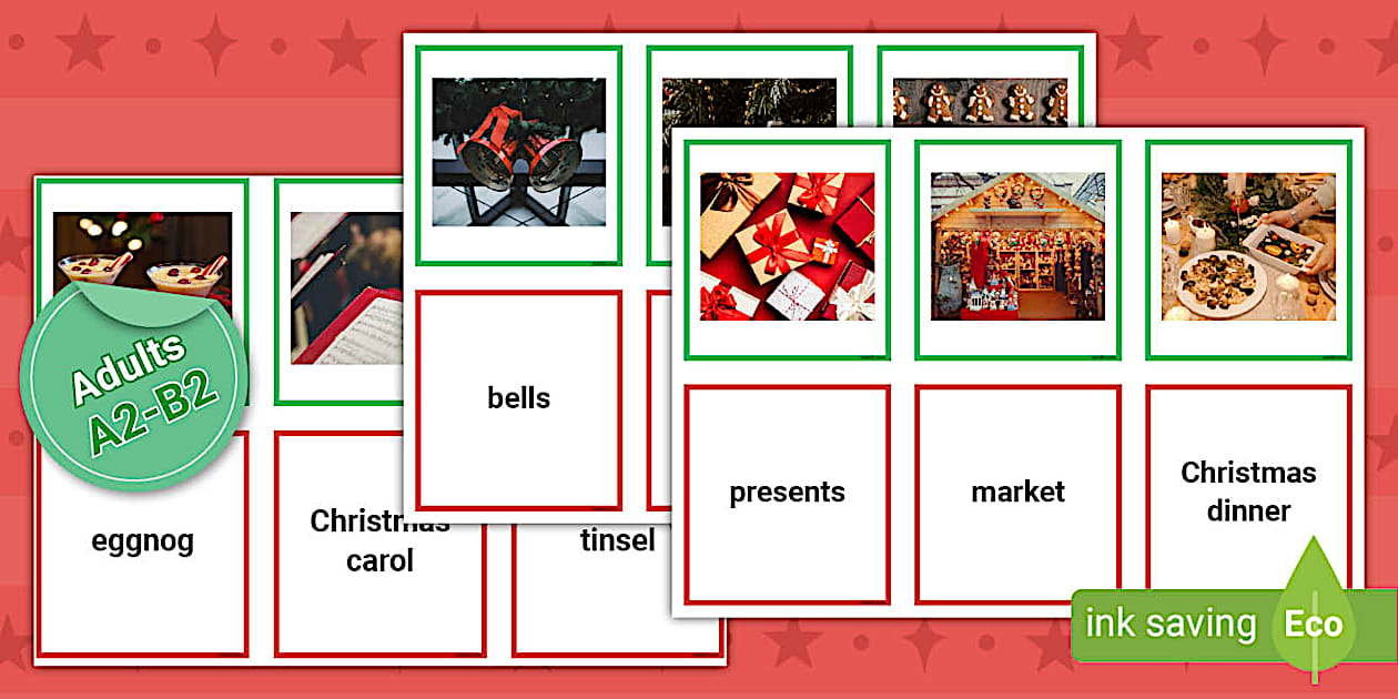 ESL Christmas Vocabulary Matching Cards [Adults, A2-B2]