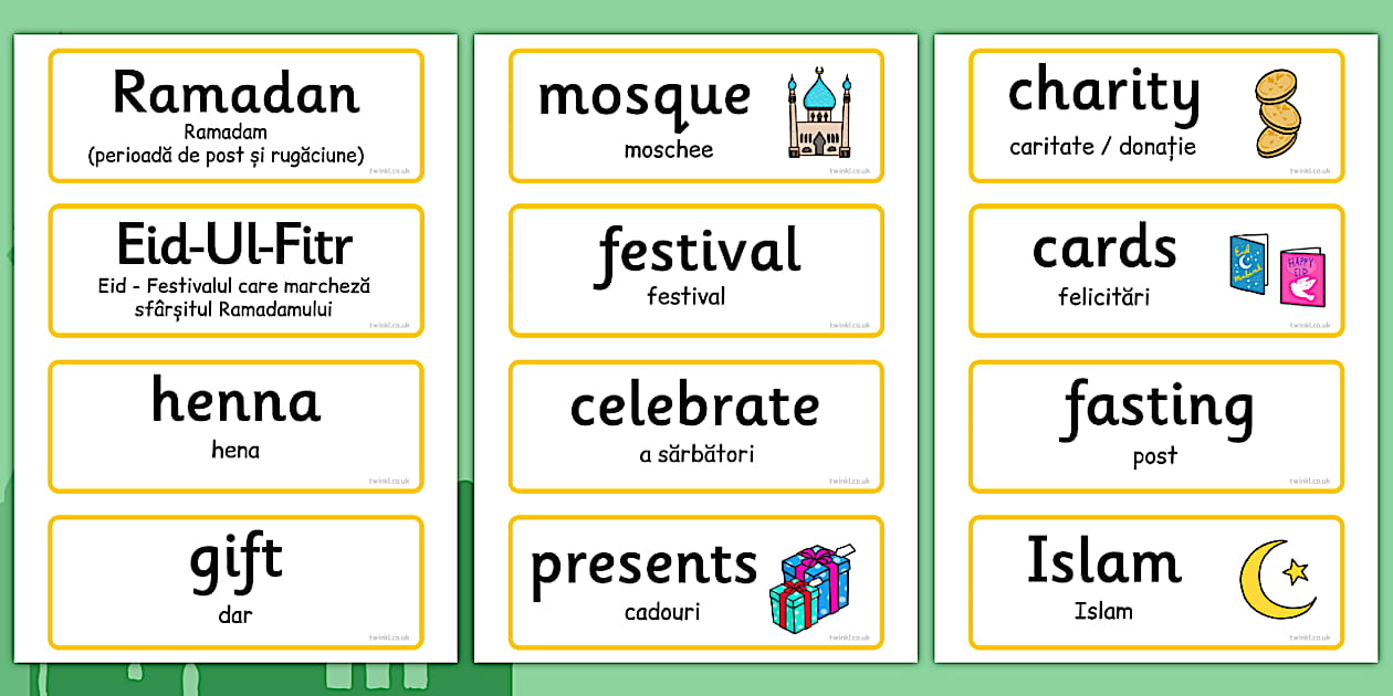 Eid Topic Words Romanian Translation (teacher made) - Twinkl