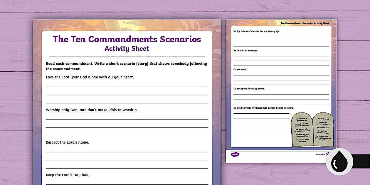 Ten Commandments Scenarios Activity Sheet - Twinkl