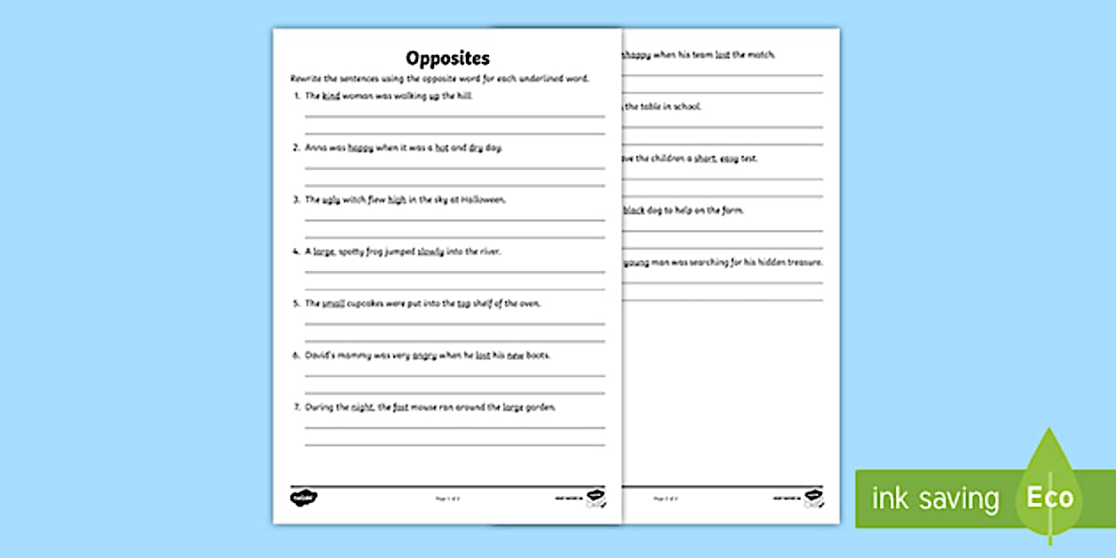 Choosing Opposites Worksheet 1 - Twinkl