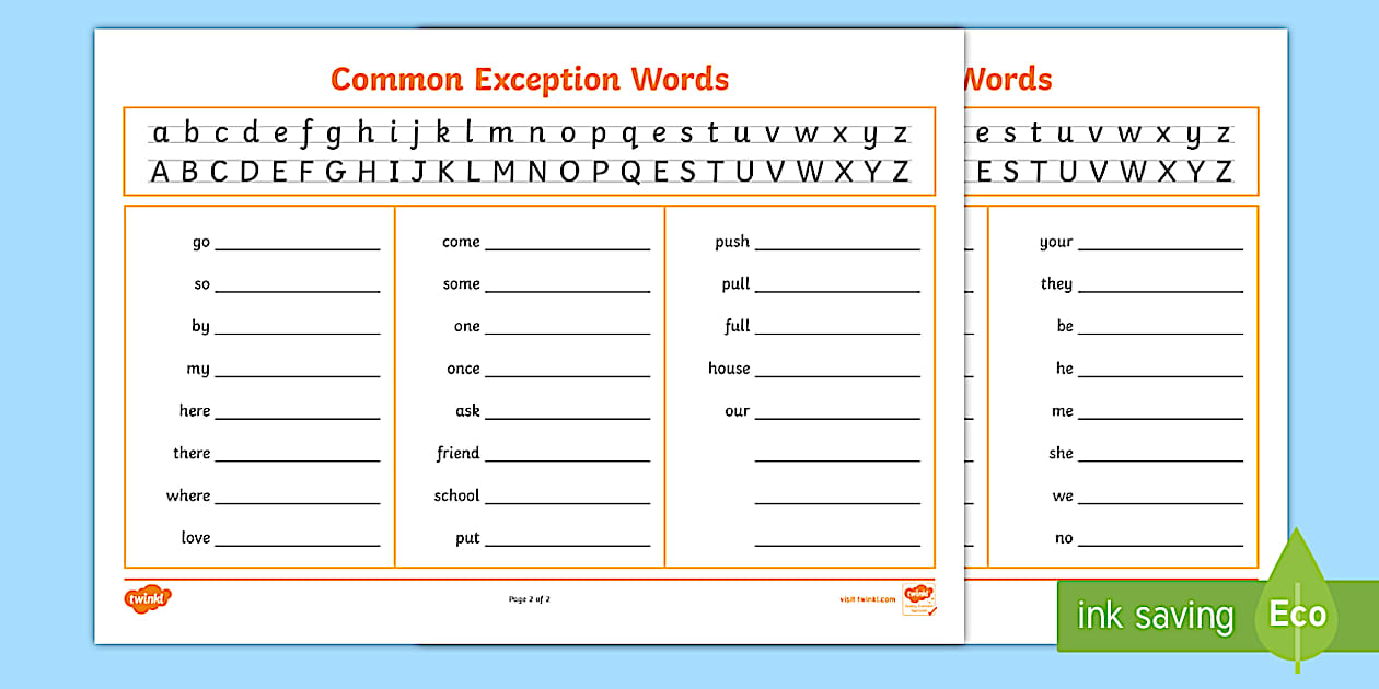 Year 1 Common Exception Words Practice - KS1 Worksheets