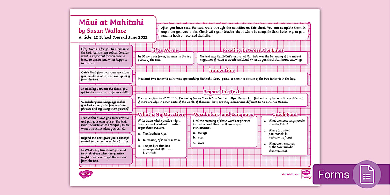 Level 2 June 2022 School Journal: Māui at Mahitahi (Article Comprehension)