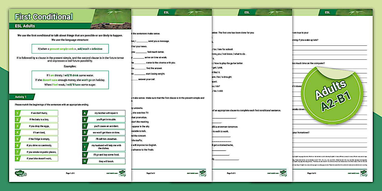 ESL First Conditional Worksheet [Adults, A2-B1] - Twinkl