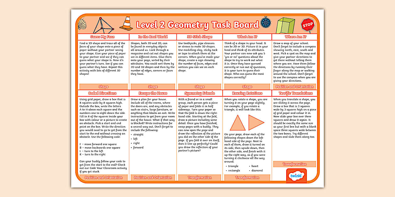 Level 2 Geometry Task Board