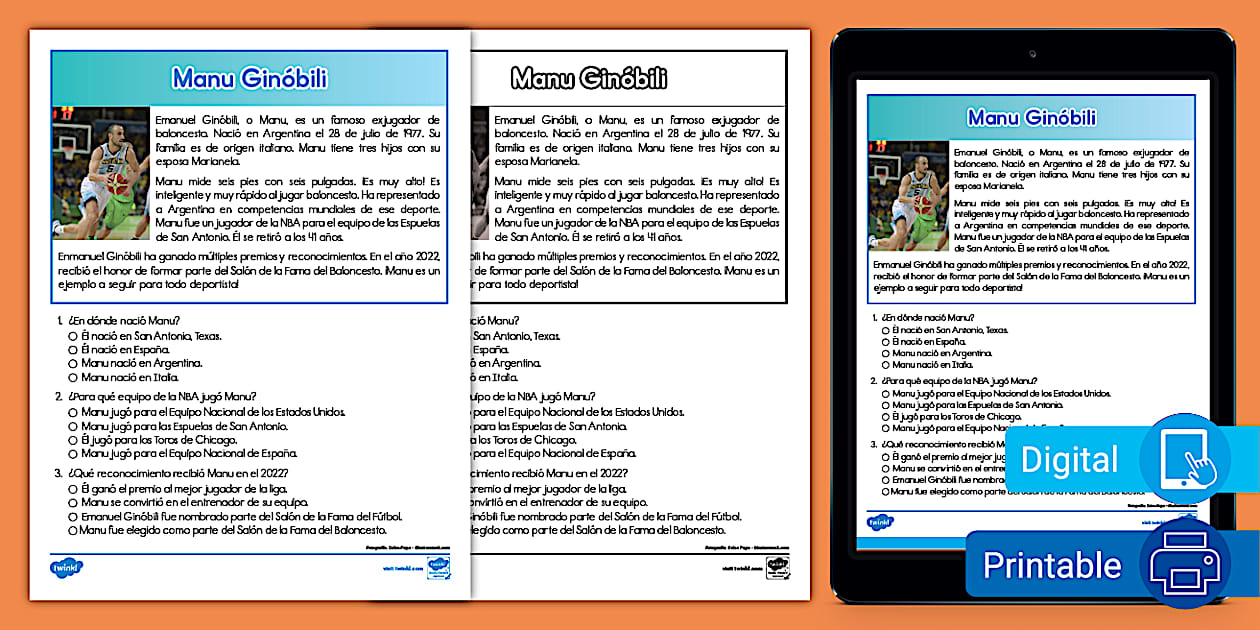 Actividad de pasaje de comprensión de lectura de segundo grado: Manu ...