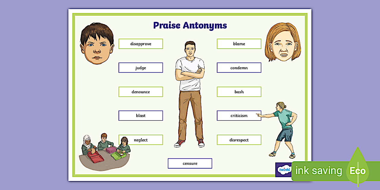 Praise Antonyms Word Mat (profesor hizo) - Twinkl