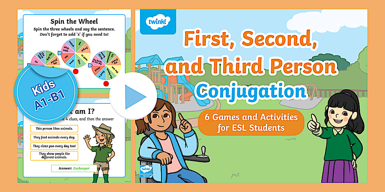 ESL First, Second, and Third Person Conjugation[Kids, A2-B1]