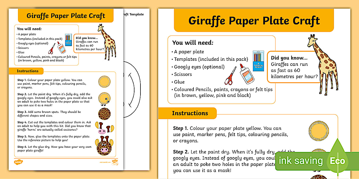 Giraffe Paper Plate Mask Craft Activity | Twinkl Resources