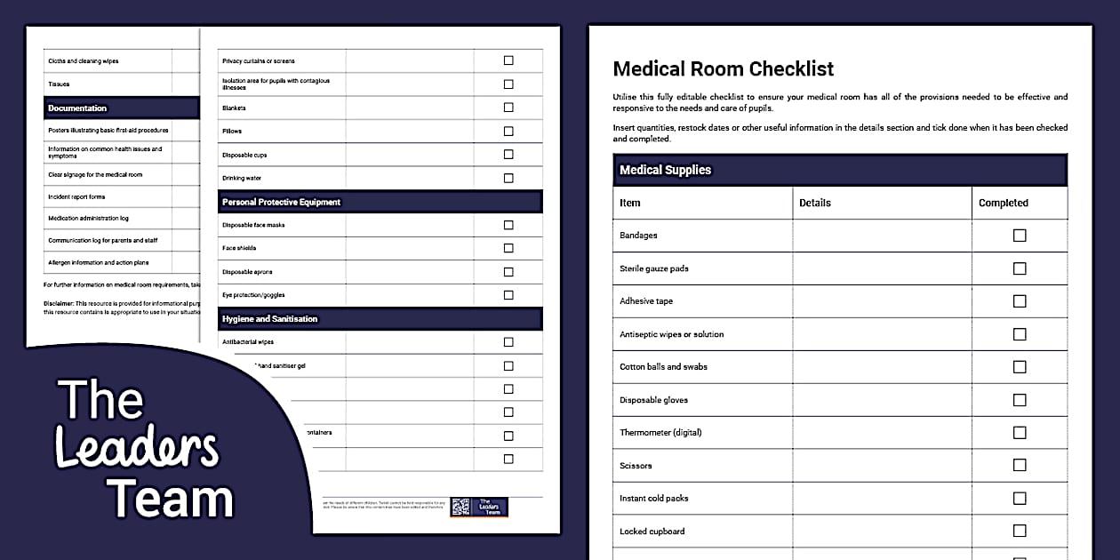 Medical Room Checklist - SLT (Teacher-Made) - Twinkl