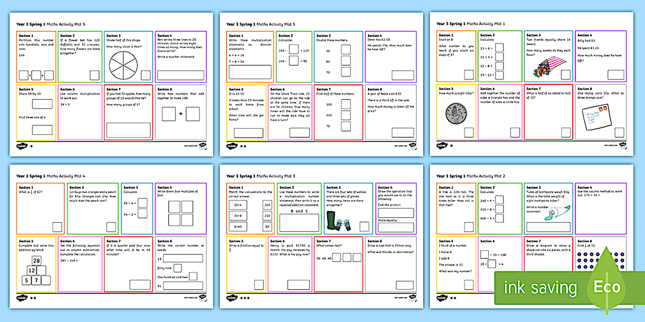 Editable Year 3 Spring 1 Maths Activity Mats teacher Made 