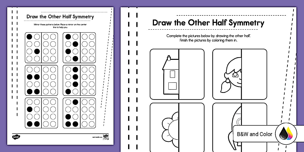 Draw the Other Half Symmetry Activity Worksheet for K-2nd Grade
