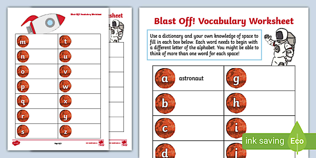 Blast Off! Vocabulary Worksheet