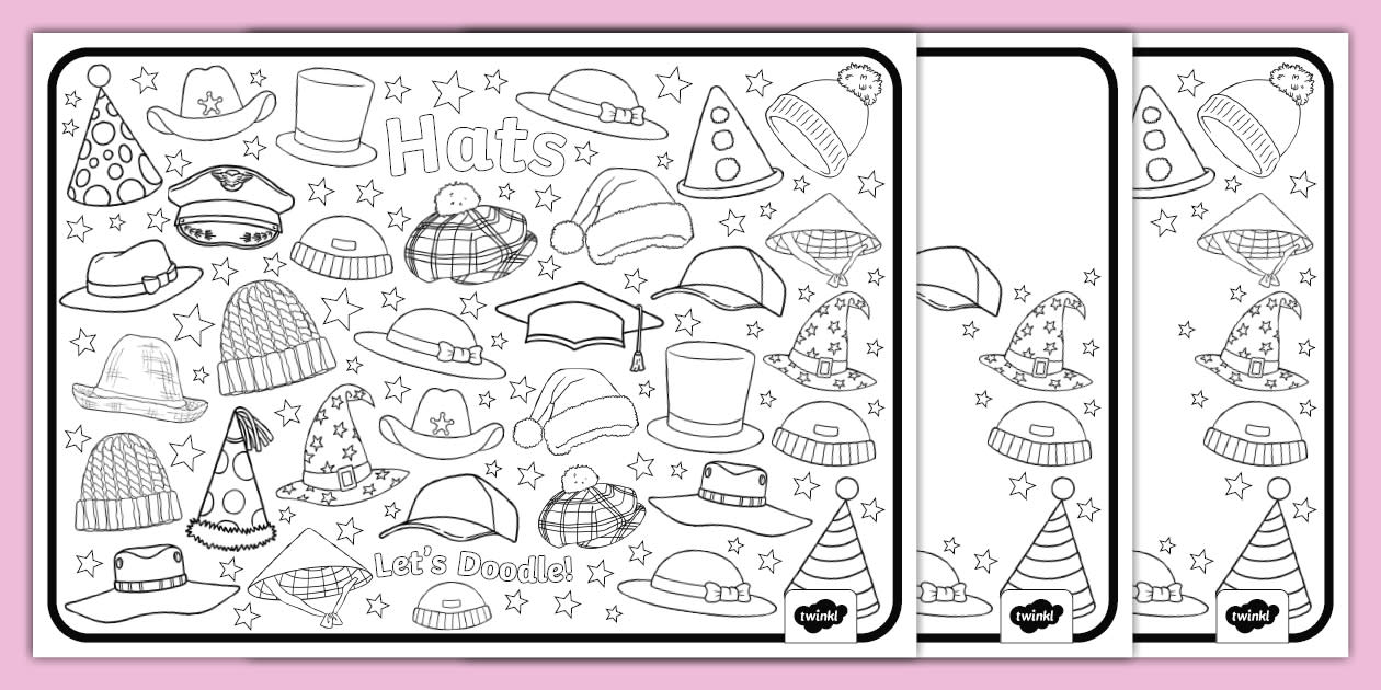 Hats Doodle Colouring Pages - Twinkl - KS1 (teacher made)