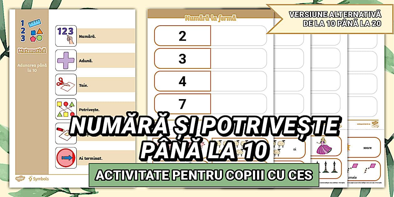 Numără și potrivește până la 10 – Activitate copii cu CES