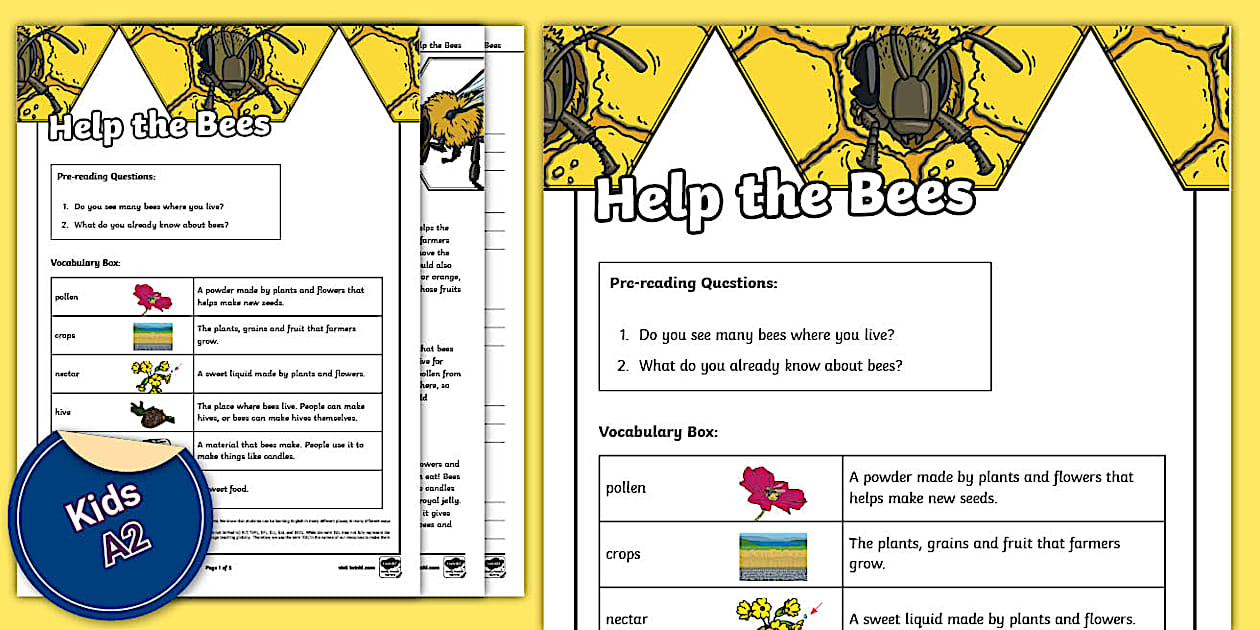 Help the Bees Reading Comprehension for A2 Kids - Twinkl