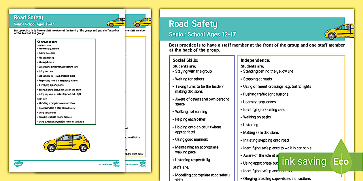 Senior School Road Safety Checklist (Teacher-Made) - Twinkl