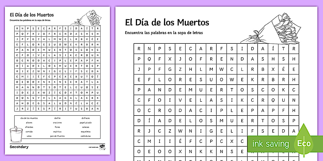 Mexican Day of the Dead Word Search Spanish