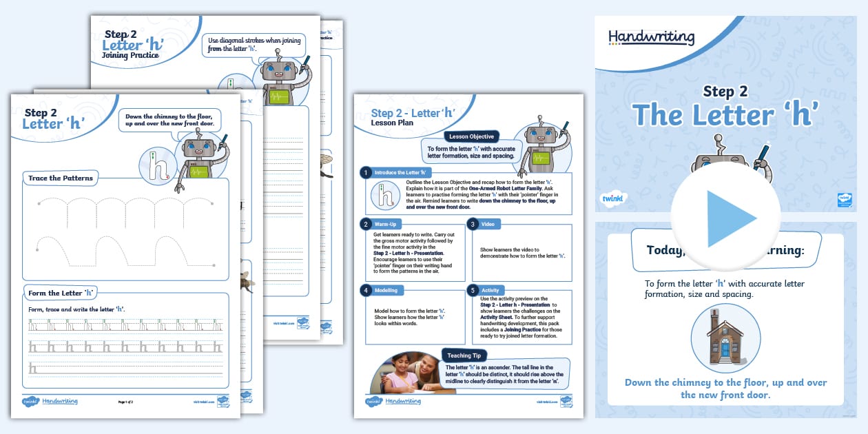 Twinkl Handwriting Scheme: Step 2 Robot Letter 'h' Pack
