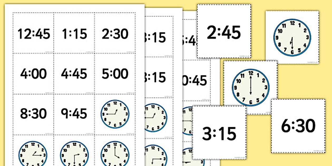 Telling the Time Digital Analogue Pelmanism Game: Hour, Half, Quarter
