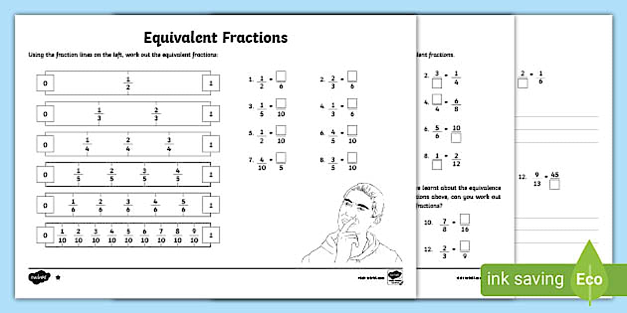 Equivalent Fractions Worksheet - Primary Resources - Twinkl
