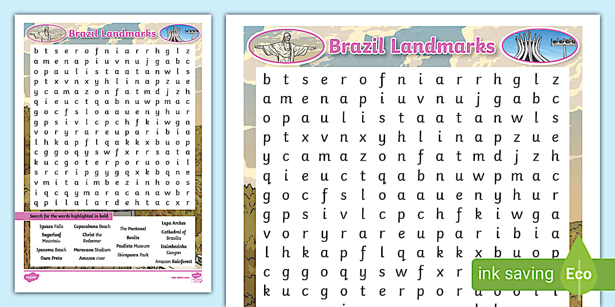 Brazil Landmarks Word Search (Teacher-Made) - Twinkl