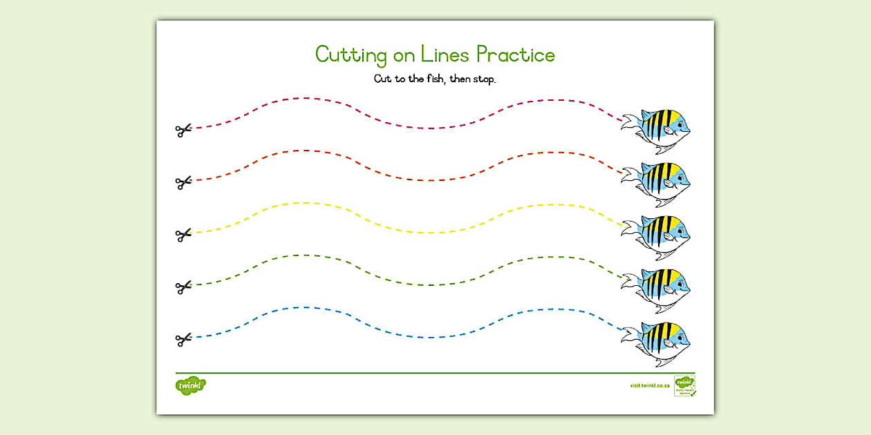 Preschool- Cutting on Lines - Horizontal Waves - Twinkl