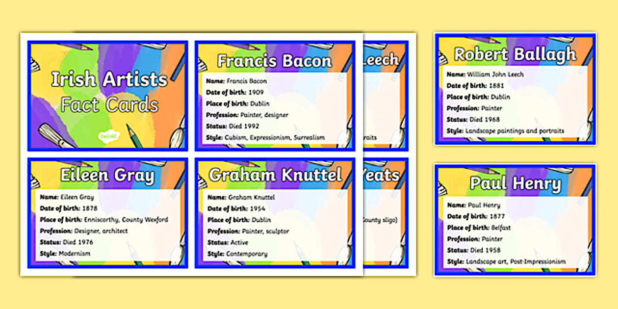 Irish artists for kids | Fact cards | Easy to print