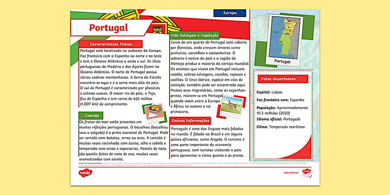 Ficha de Informações sobre Portugal (teacher made)