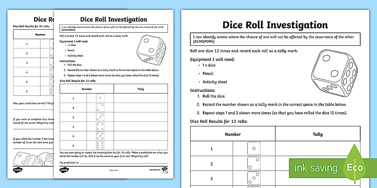 Dice Roll Investigation Activity – Maths Worksheet