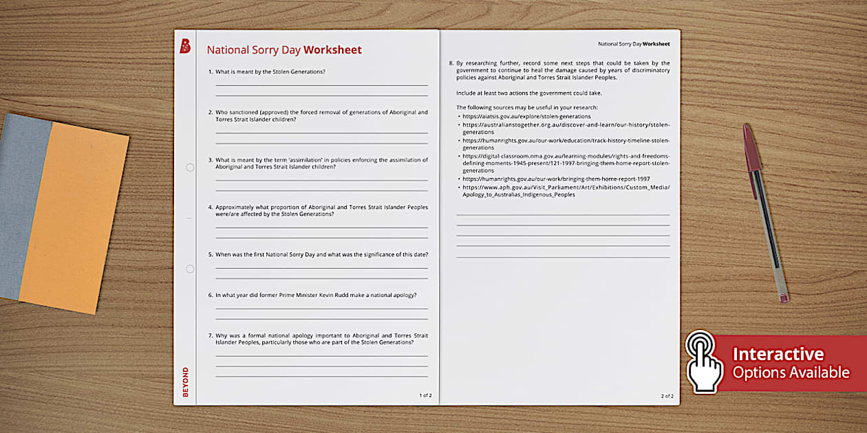 National Sorry Day Worksheet (teacher made) - Twinkl
