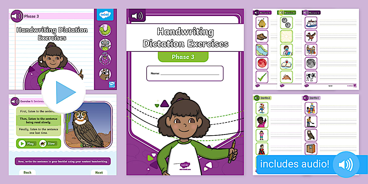 Handwriting Dictation Exercises: Phase 3 Phonics Activity Pack