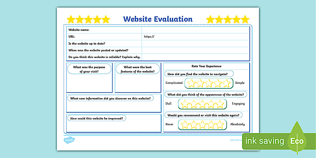 KS2 Website Evaluation Sheet (teacher made) - Twinkl